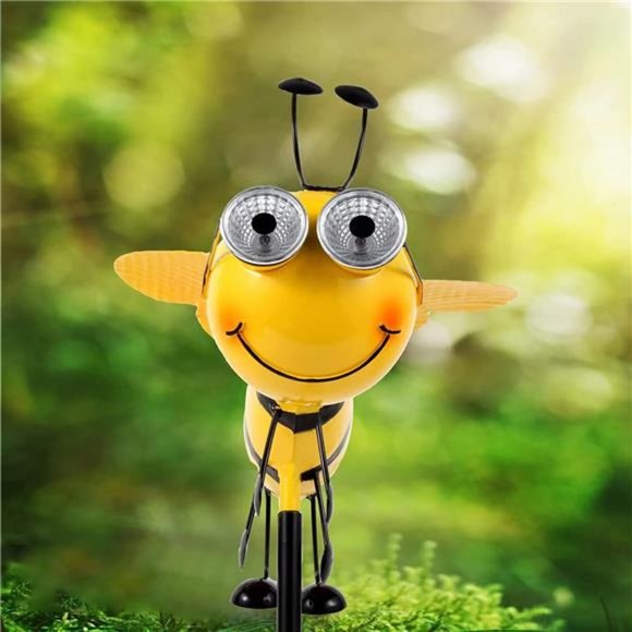 Accents | Metal Bee With Solar Light Eyes Bee Yard Art Garden ...